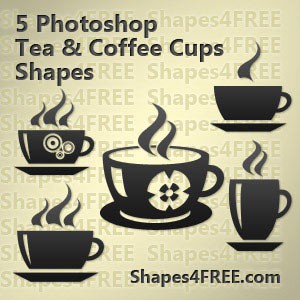 5 Coffee & Tea Vector Shapes Set - Photoshop custom shapes